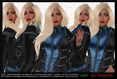 Second Life Marketplace ♥blue Biker Partial Mesh♥ Mesh Jacket Pant