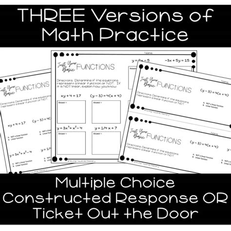 Identify Linear Functions In Equation Form Worksheet Classwork Homework Quiz