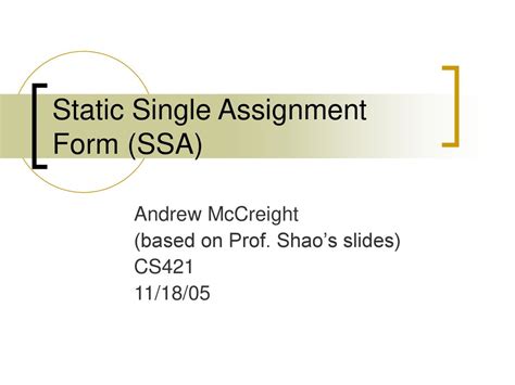 Static Single Assignment Form Ssa Ppt Download