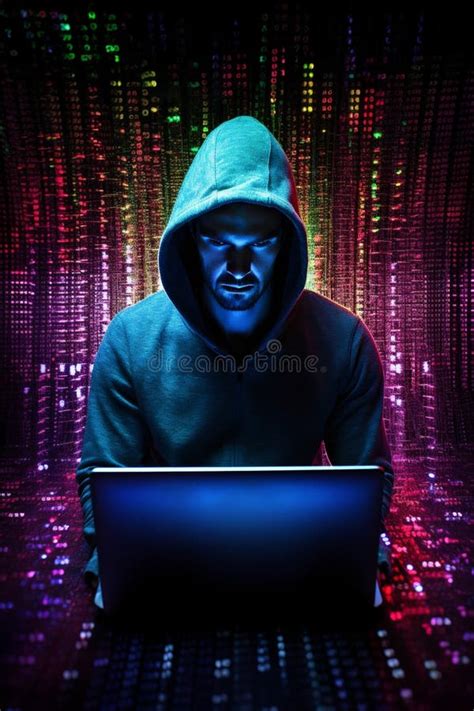 Hacker On A Laptop A Man Wearing A Hood On A Laptop Image Made Up Of