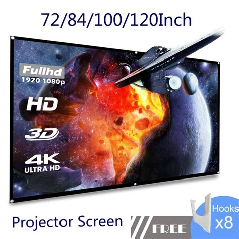 Projection Projector Screen 60 72 84 100 120 Inch Hd 16 9 Portable