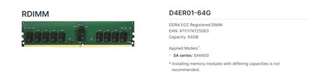 Synolgoy Ddr4 Rdimm Ecc Memory Module 64gb Capacity 288 Pin 12v
