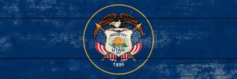 Utah State Flag On A Wooden Surface Banner Of The Grunge Utah State