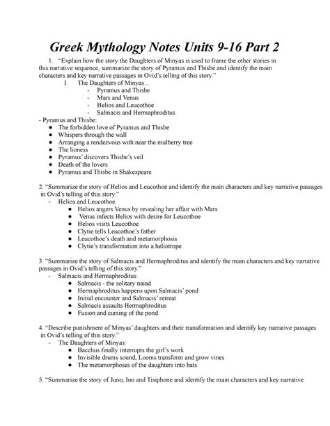Greek Mythology Notes Units 9 16 Part 2 ” I The Daughters Of Minyas