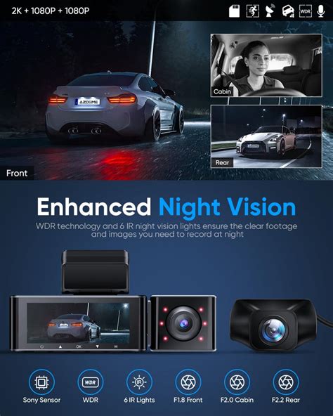 AZDOME M550 4K WiFi 3 Channel On Dash Cam Dual Front and Rear for Car