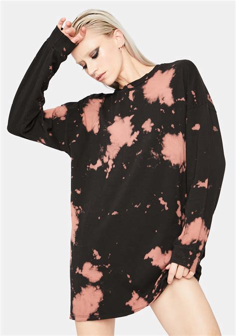 Tie Dye Oversized Crewneck Sweater Black Pink Dolls Kill