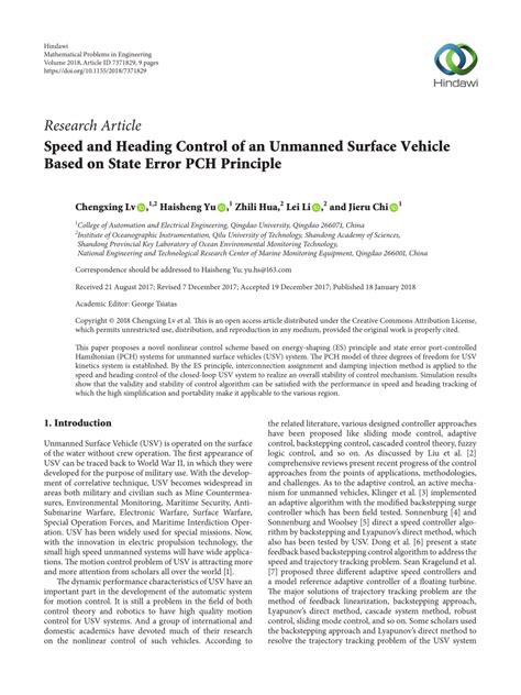 Pdf Speed And Heading Control Of An Unmanned Surface Vehicle Based On State Error Pch Principle