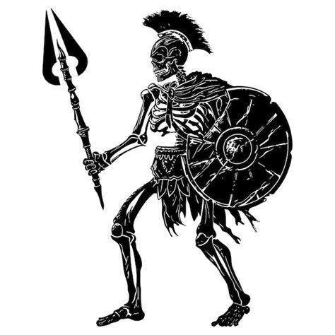 Premium Vector Silhouette Skeleton Warrior Black Color Only Full Body