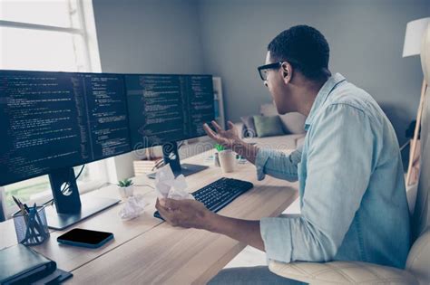 Side Photo Of Young System Administrator Man Stressed Scream At His