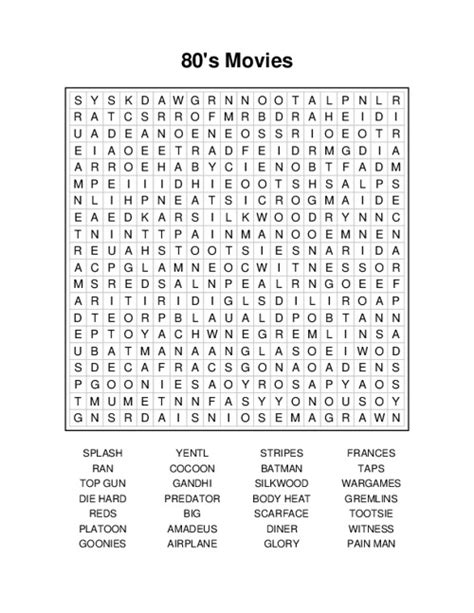 80s Movies Word Search