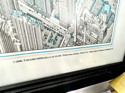 Rare Manhattan Map Art Print By Tadashi Ishihara 2000 Osaka Japan