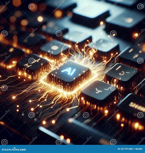 Illuminated Laptop Keyboard With Ai Button Futuristic Depictions Of