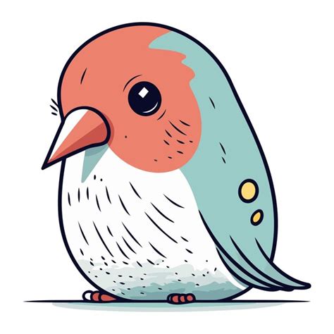 귀여운 만화 새 백색 배경에 고립 된 ⁇ 터 일러스트레이션 프리미엄 Ai 생성 벡터