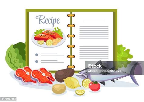 Book Cook Food Cookbook Recipe Ingredients Composition Concept Vector Graphic Design