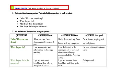 Activiti Unit5 Ingles 1 Write Questions To Ask A Partner Find Out What He Or She Does At