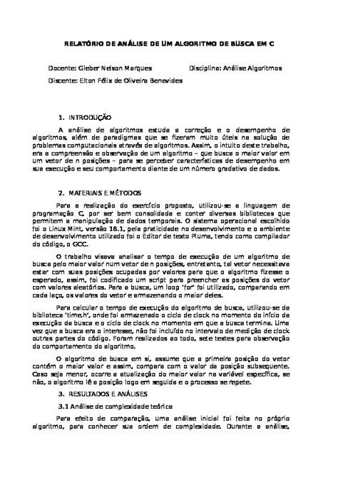 Relatório De Análise De Um Algoritmo De Busca Em C Pdfcoffee Com