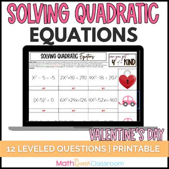 Algebra Solving Quadratic Equation Factoring Quadratic Formula VALENTINES