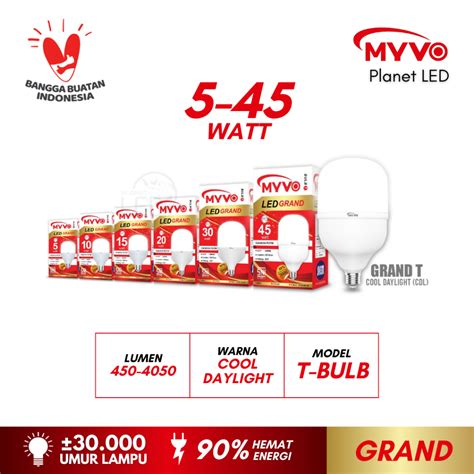 Jual Lampu LED Bohlam Tabung 45 WATT 30 20 15 10 5 Premium Myvo Grand Awet Terang Profesional