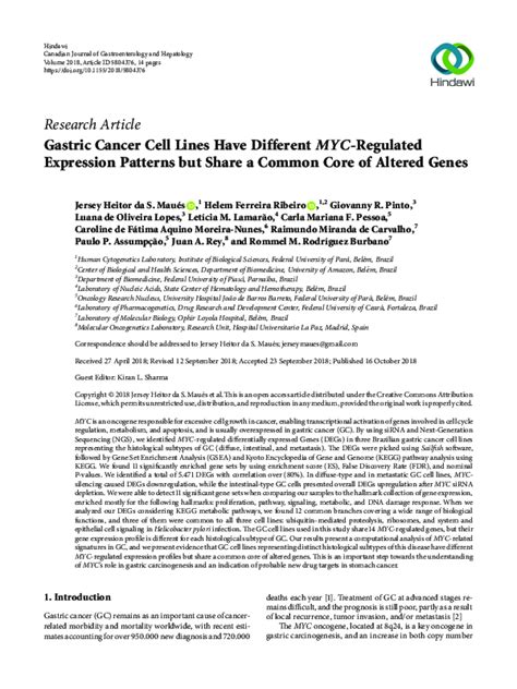 Pdf Gastric Cancer Cell Lines Have Different Myc Regulated Expression Patterns But Share A
