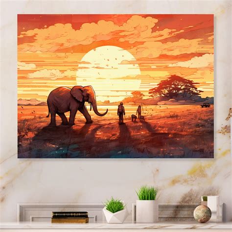 Designart African Safari With Elephants Orange Iii Animals Elephant