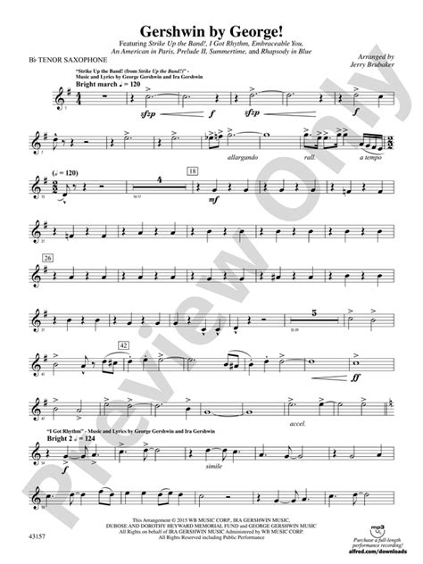 Gershwin By George B Flat Tenor Saxophone B Flat Tenor Saxophone
