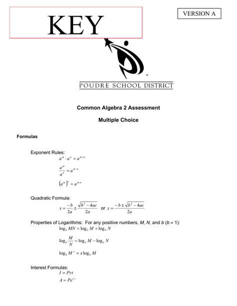 Common Algebra 2 Assessment Multiple Choice