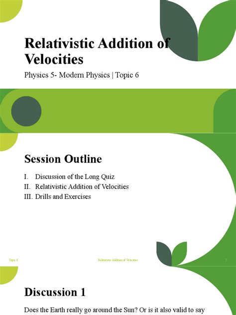 Discussion Of The Long Quiz Pdf Special Relativity Mass