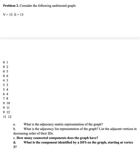 Solved Problem Consider The Following Undirected Graph V Chegg