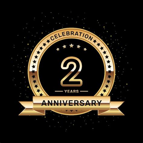 Logo zum 2 jährigen Jubiläum mit einer Zahl und einer Vektorvorlage mit goldenem Band Premium