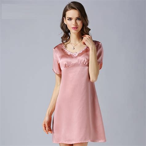 Pink Short Sleeves Sexy Silk Pajamas For Women