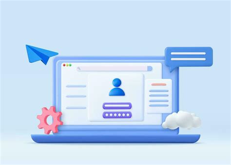 3d Computer And Account Login And Password Form Page On Screen Sign In