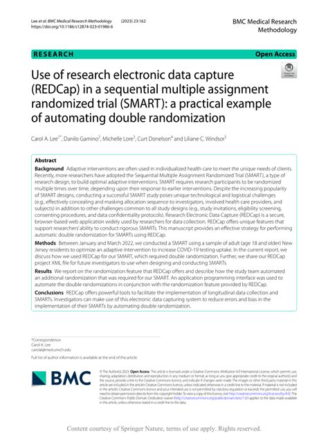 PDF Use Of Research Electronic Data Capture REDCap In A Sequential