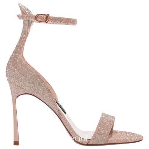 Sexy Sparkly Gold Evening Party Womens Sandals 2020 Leather Ankle Strap