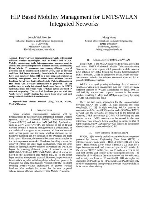 Pdf Hip Based Mobility Management For Umtswlan Integrated Networks