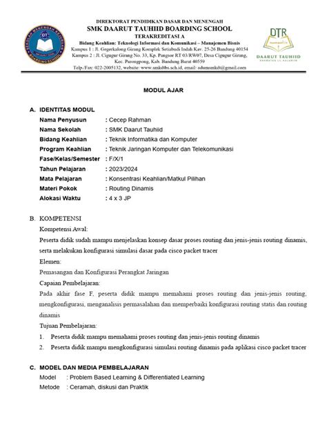 Modul Ajar Kelas Xi Routing Dinamis Pdf