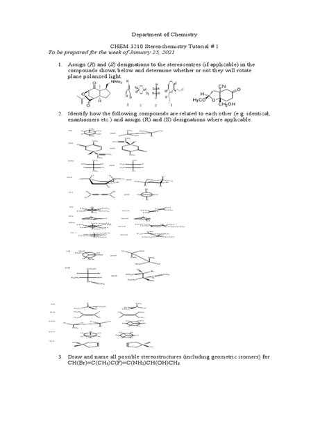 Chem 3210 Stereochemistry Tutorial 1 Pdf Stereochemistry Space