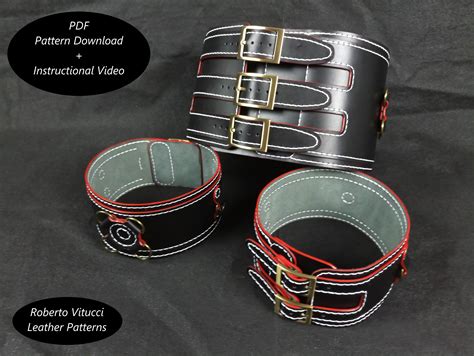 Bdsm Leather Waist Belt And Thigh Cuffs Multi Size Pattern Etsy