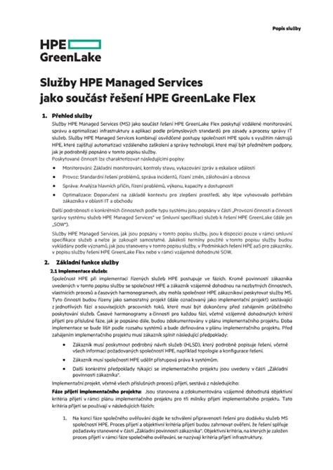 Hpe Managed Services As Part Of An Hpe Greenlake Flex Solutions