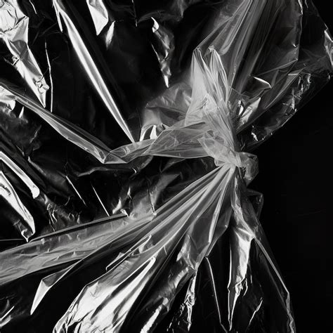 Textura De Envoltório De Plástico Enrugada Em Um Fundo Preto Foto Premium