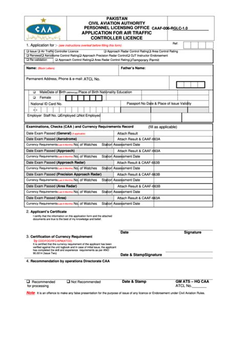 Form Caaf 006 Rglc 10 Application For Air Traffic Controller Licence