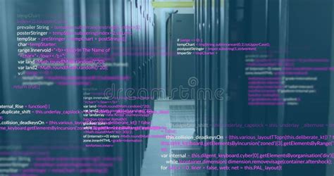 animation of multicolored computer language over data server racks in
