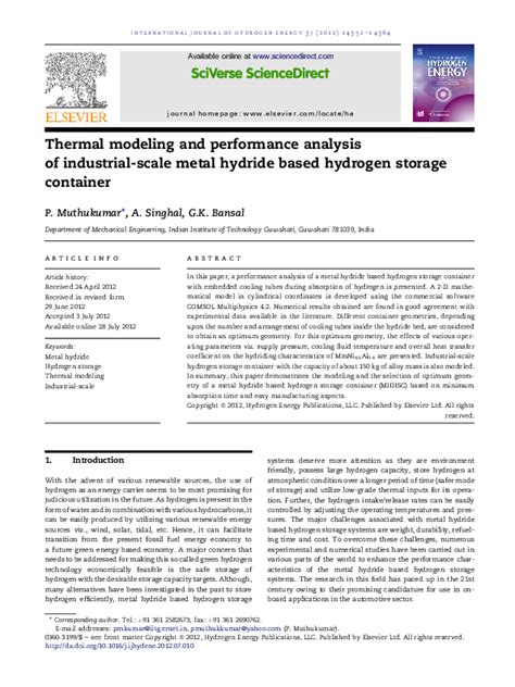 Pdf Thermal Modeling And Performance Analysis Of Industrial Scale Metal Hydride Based Hydrogen