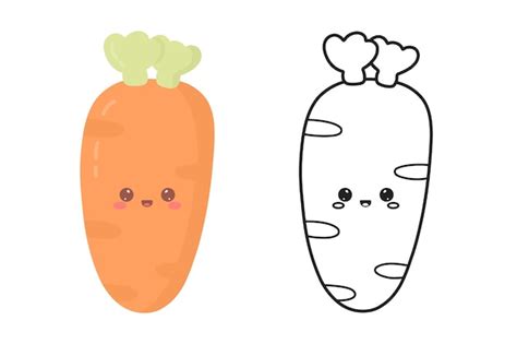 귀여운 카와이 당근 아이들을 위한 색칠하기 책 페이지 프리미엄 벡터