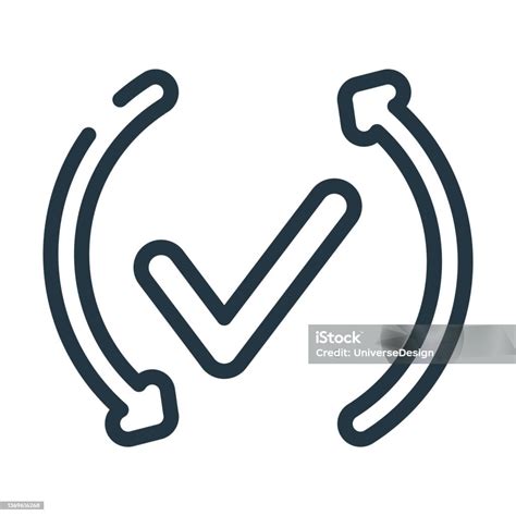 마크 화살표 씬 선 아이콘을 확인합니다 화살표 사용자 인터페이스 개념격리 윤곽선 기호에서 버튼 선형 아이콘 웹 디자인 및 앱에 대한 벡터 그림 기호 요소입니다 0명에 대한