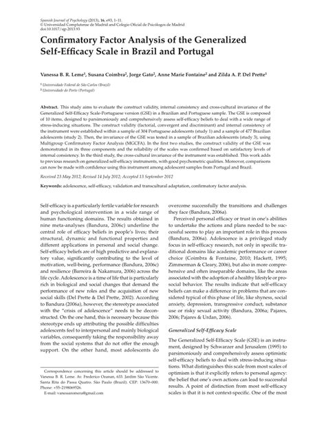 Pdf Confirmatory Factor Analysis Of The Generalized Self Efficacy Scale In Brazil And Portugal
