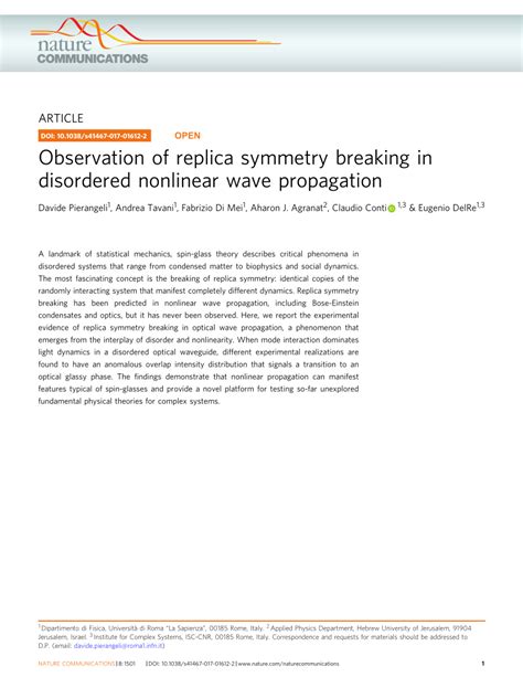 Pdf Observation Of Replica Symmetry Breaking In Disordered Nonlinear Wave Propagation