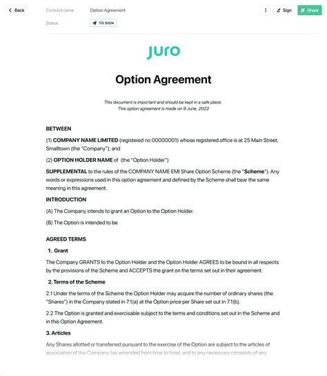 Option Agreement Template
