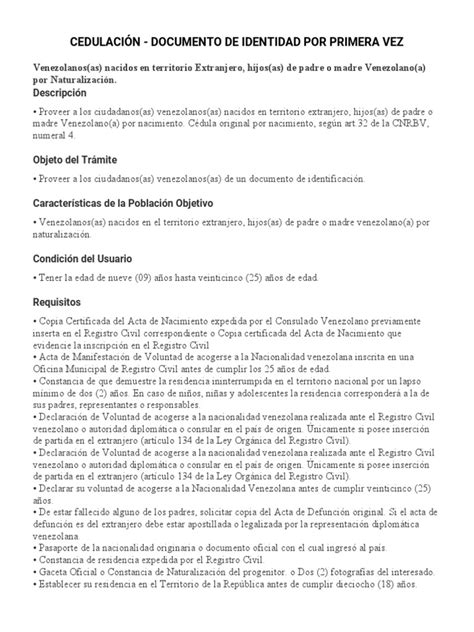 CedulaciÓn Por Primera Vez Venezolanos As Nacidos En Territorio
