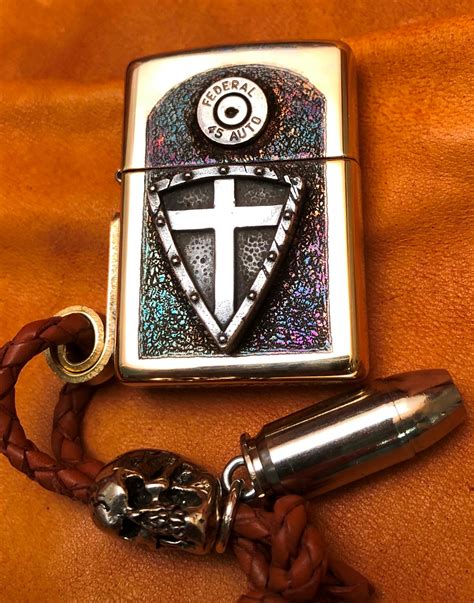 Custom Crusader Zippo Lighter Silver Crusader Shield Inert 45 Acp