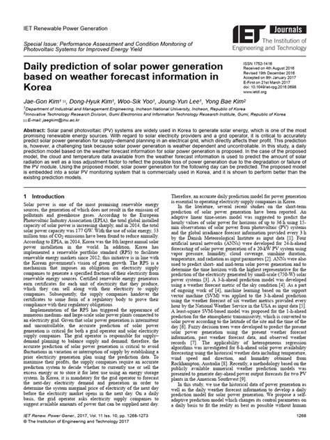 Daily Prediction Of Solar Power Generation Pdf Photovoltaic System